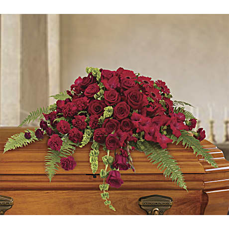 Red Rose Sanctuary Casket Spray Sympathy Arrangement - Teleflora