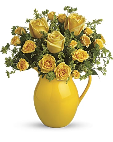 Teleflora's Sunny Day Pitcher of Roses Bouquet - Teleflora