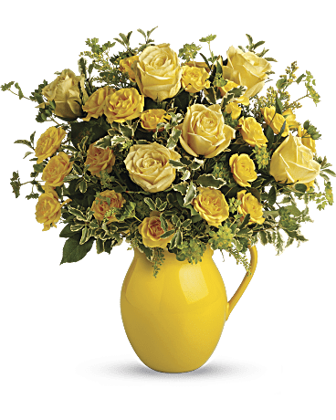 Teleflora's Sunny Day Pitcher of Roses Bouquet - Teleflora