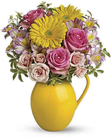 Teleflora's Sunny Day Pitcher Of Charm Flower Arrangement - Teleflora